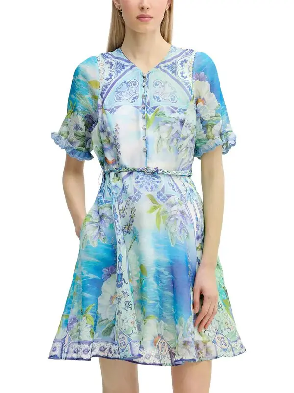 Hale Bob Cyrilla Floral-print Belted Mini Dress - Blue