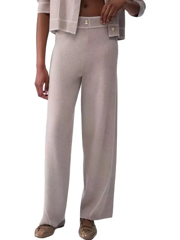 Liu Jo Knit Trousers With Contrast Stitching - Neutrals