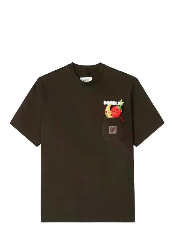 DOUBLET Character-patch Chest-pocket T-shirt - Brown