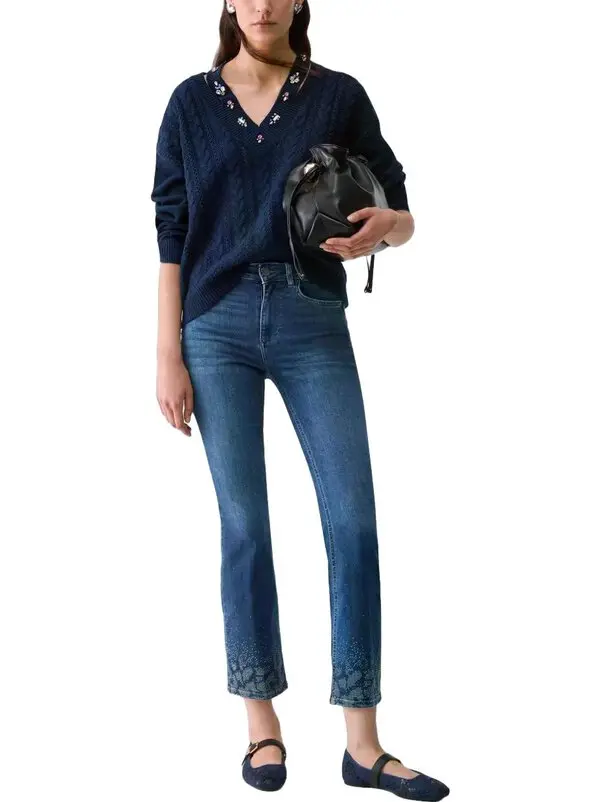 Liu Jo Bootcut Jeans With Rhinestone Embellishments - Blue