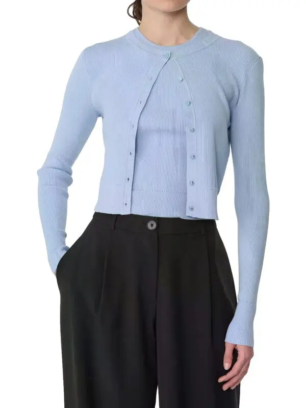 TOCCIN Zoe Classic Ribbed-knit Cropped Cardigan - Blue