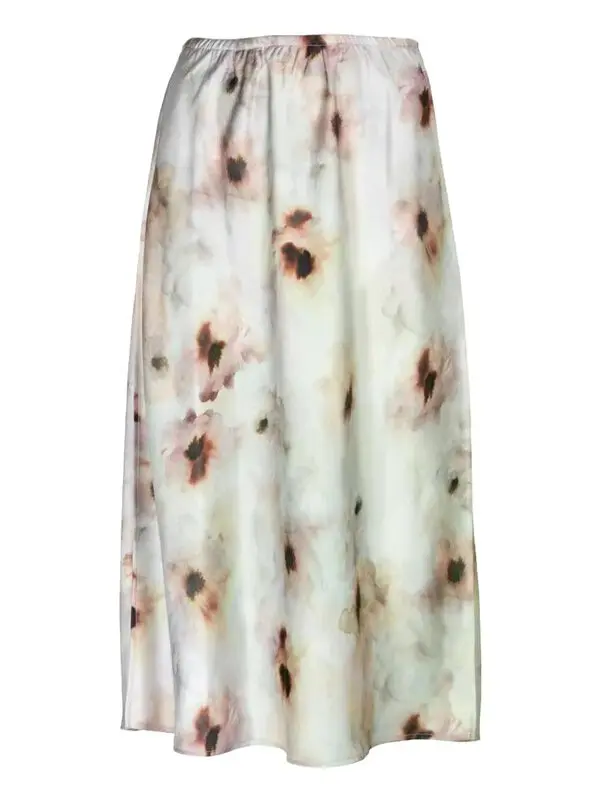 Vince Watercolor Floral Print Midi Slip Skirt - White