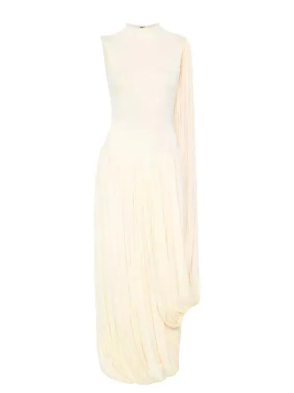 ABADIA Mock-neck Draped Maxi Dress - Neutrals