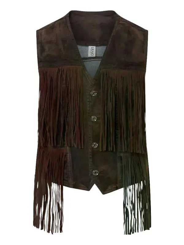 Liu Jo Fringed Vest In Flocked Fabric - Brown