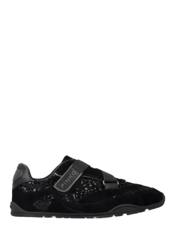Pinko Sequin-embellished Touch-strap Sneakers - Black