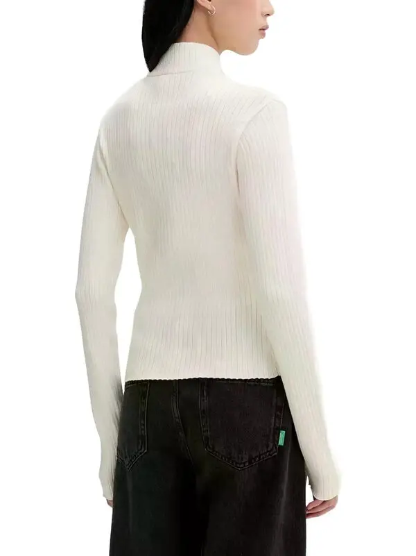 Dickies Ribbed Zip-up Cardigan With Embroidered Logo - Neutrals
