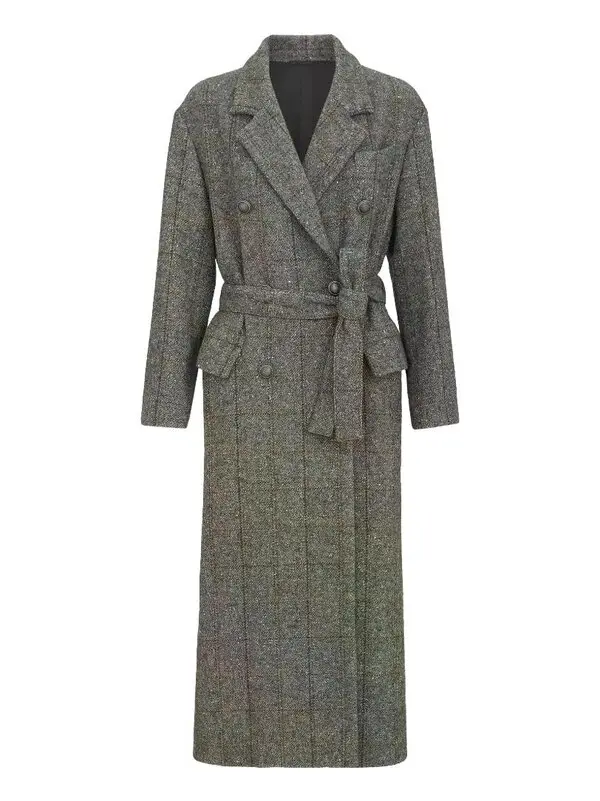 Brunello Cucinelli Check-pattern Double-breasted Coat - Grey