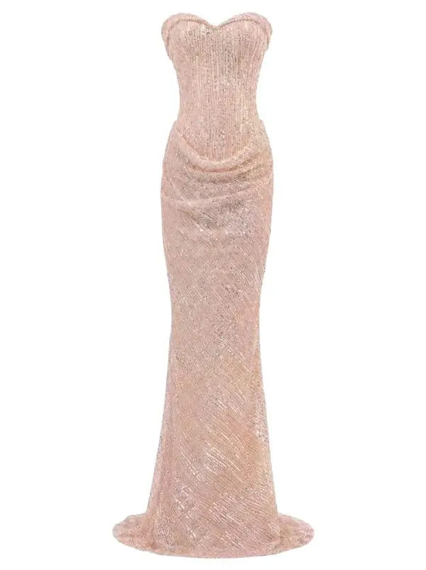 GEMY MAALOUF Bead-embellished Sweetheart-neckline Gown - Pink