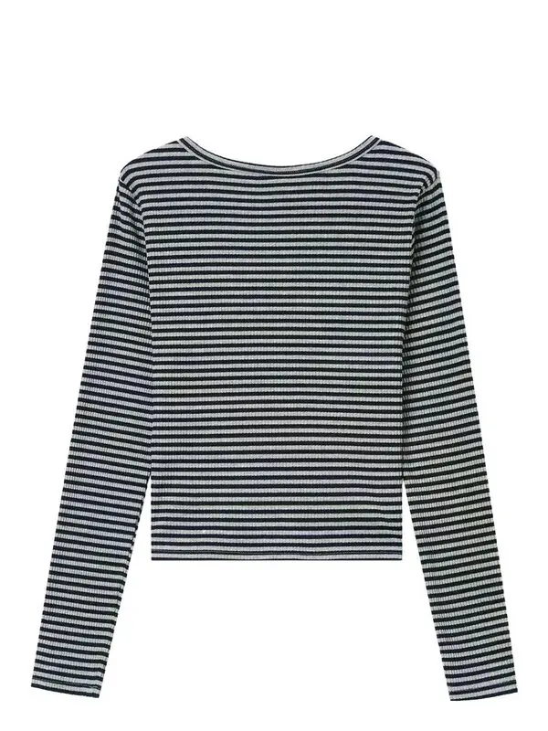 CHOCOOLATE Striped Ribbed Top - Grey