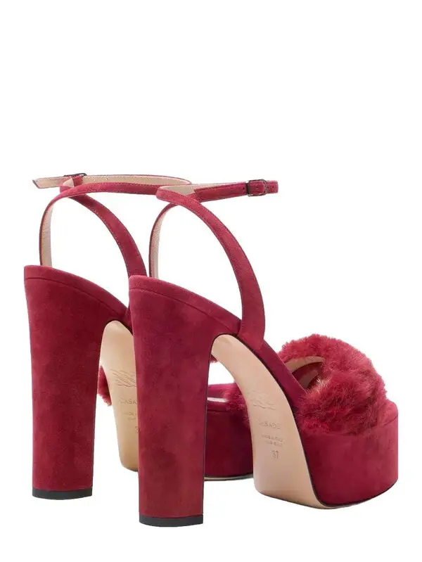 Casadei Suede Platform Pumps With Faux-fur Trim And Buckle-fastening Ankle Strap - Red