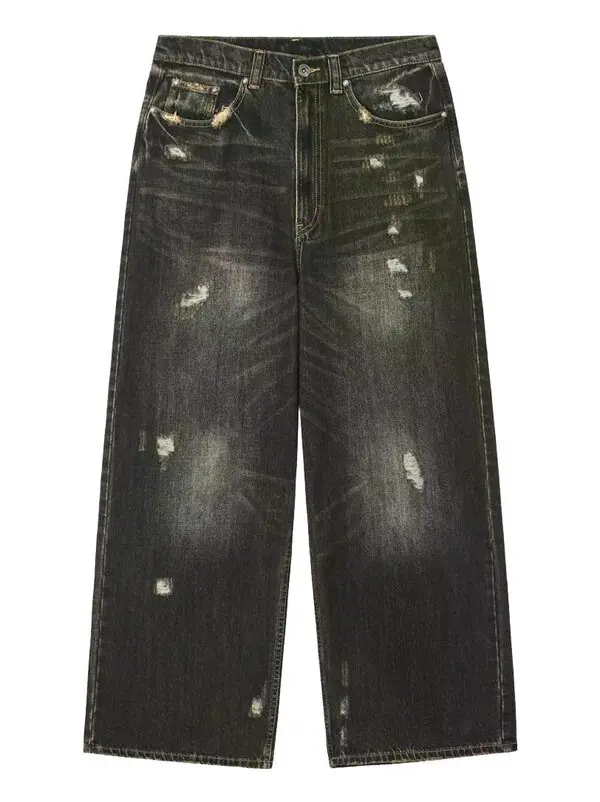 FIVE CM Distressed Whiskered Straight Leg Jeans - Black