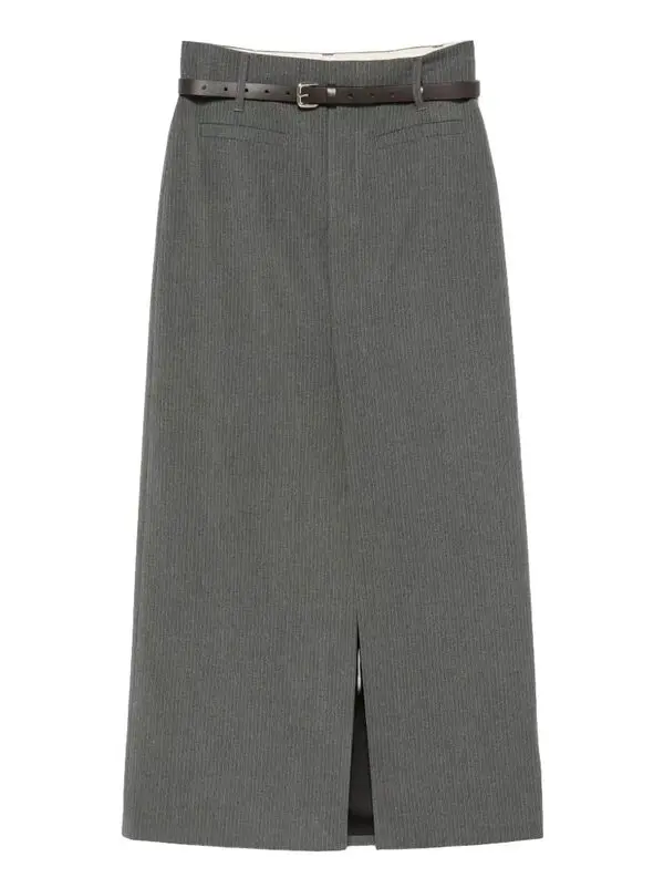 ELEH Pinstripe Belted Midi Skirt - Grey