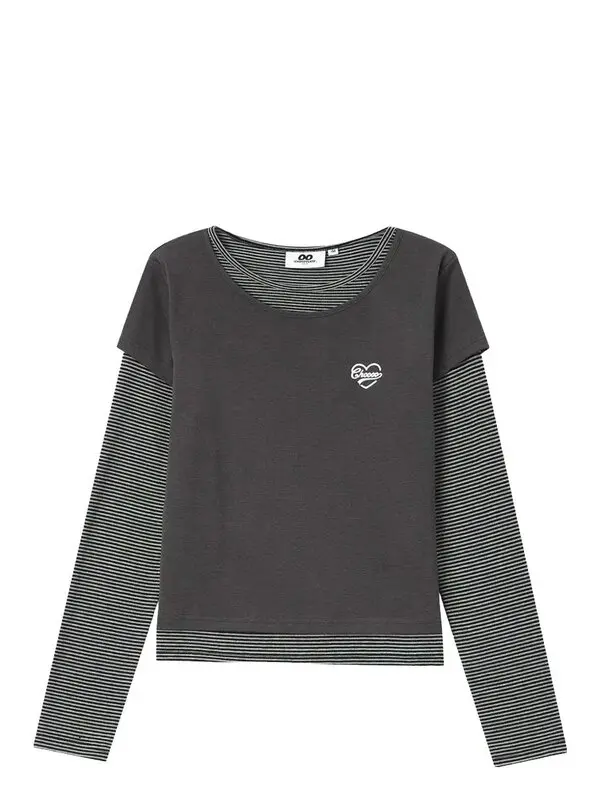 CHOCOOLATE Layered-design Striped-sleeve T-shirt - Grey