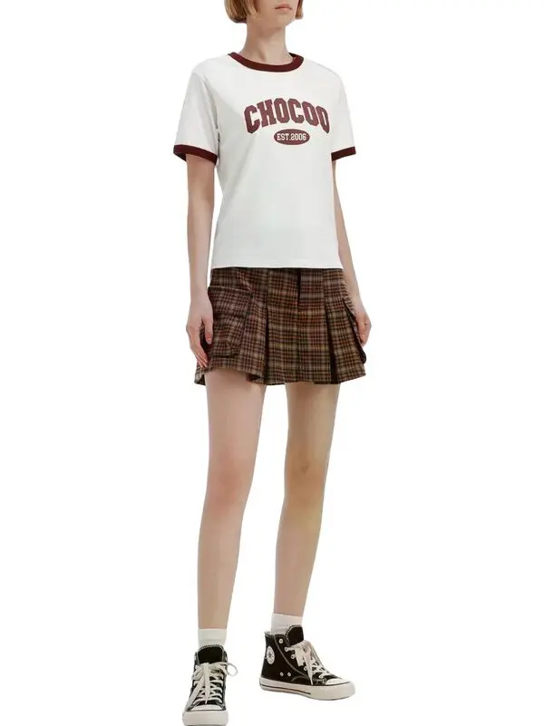 CHOCOOLATE Logo-print Ringer T-shirt - White