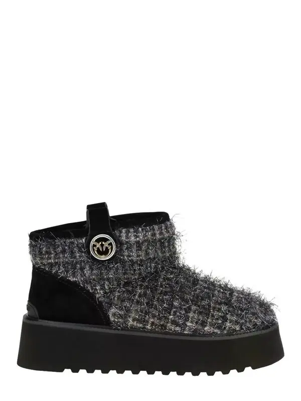 Pinko Martina 08 Ankle Boots With Bouclé Texture And Metallic Threading - Black