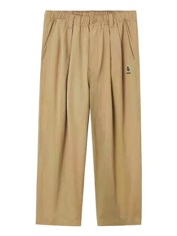 FINGERCROXX Pleated Logo Patch Trousers - Neutrals