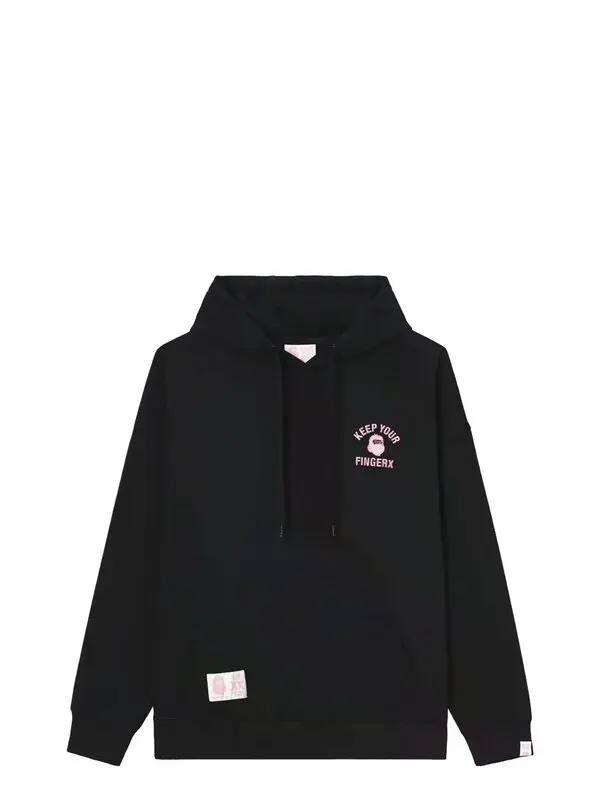 FINGERCROXX Slogan Embroidered Hoodie - Black