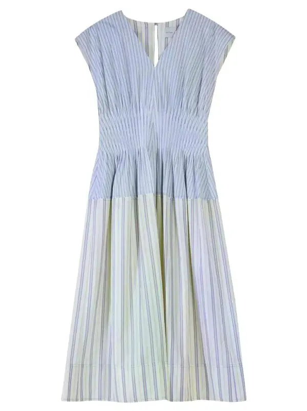 Paul Smith Stripe-pattern Gathered-waist Midi Dress - Blue