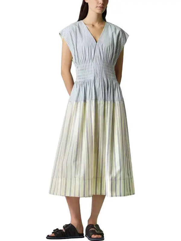 Paul Smith Striped Midi Dress With Gathered Waist - Blue