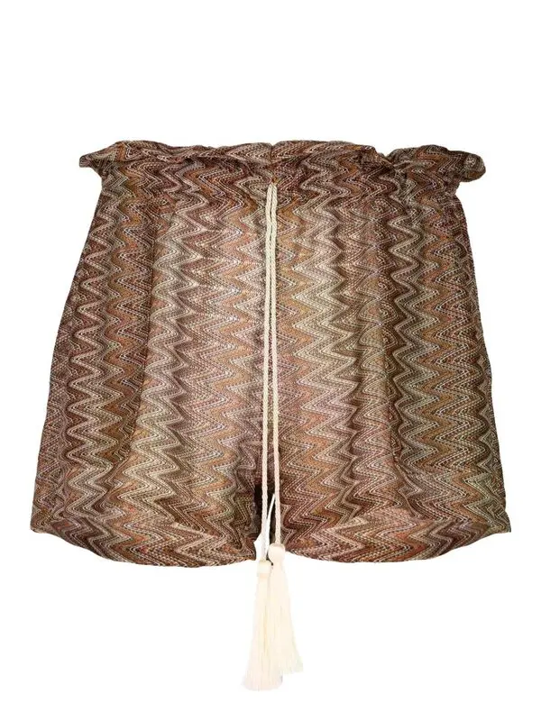 PALMACEA Zigzag Knit Tassel Detail Shorts - Brown