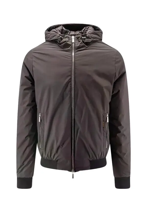 MOORER Ribbed-trim Hooded Jacket - Brown