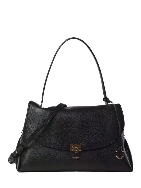 FERRAGAMO Gancini Pebbled-leather Shoulder Bag - Black