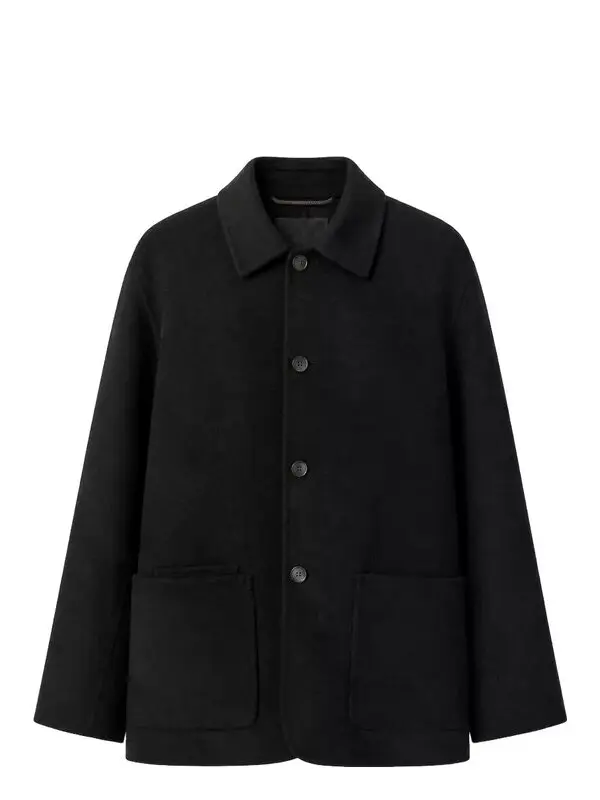 RETORI Retro Leather-trim Virgin Wool Coat - Black