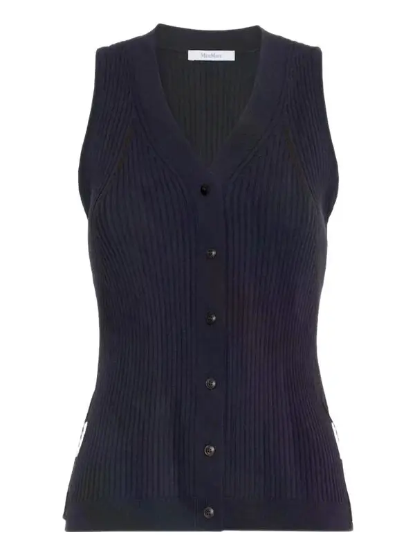 Max Mara Rib-knit V-neck Waistcoat - Blue