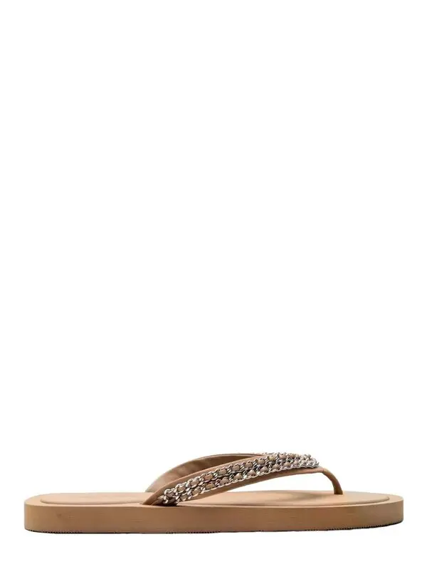 Tory Burch Kira Chain Embellished Leather Flip Flops - Neutrals