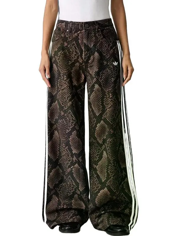 Adidas Snake-print Wide Leg Denim Pants - Brown