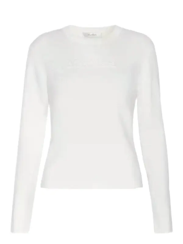 Max Mara Embossed Logo Wool Knit Sweater - White