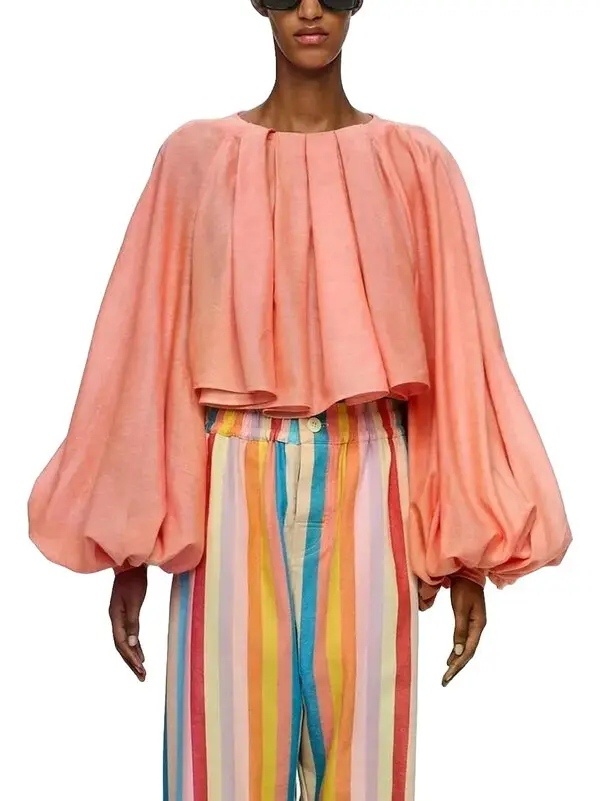 MARRAKSHI LIFE Cropped Balloon Sleeve Blouse - Orange