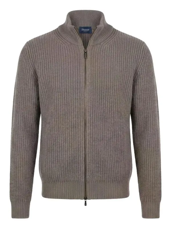 DRUMOHR Ribbed Knit Zip-up Sweater - Brown