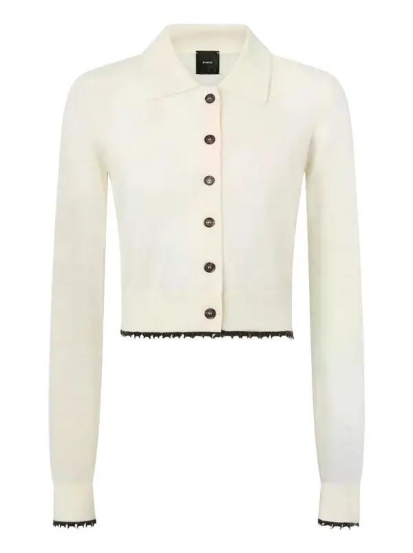 Pinko Cropped Cardigan With Polo Collar - Neutrals