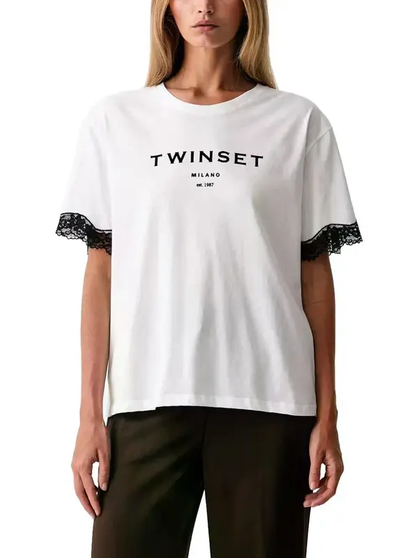 TWINSET Jersey T-shirt With Logo And Lace - White
