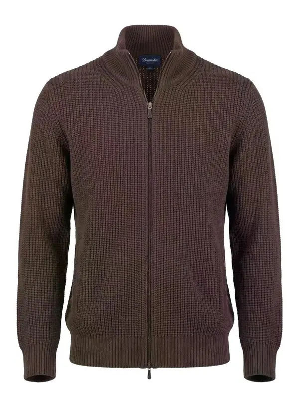 DRUMOHR Ribbed Knit Zip-up Sweater - Brown