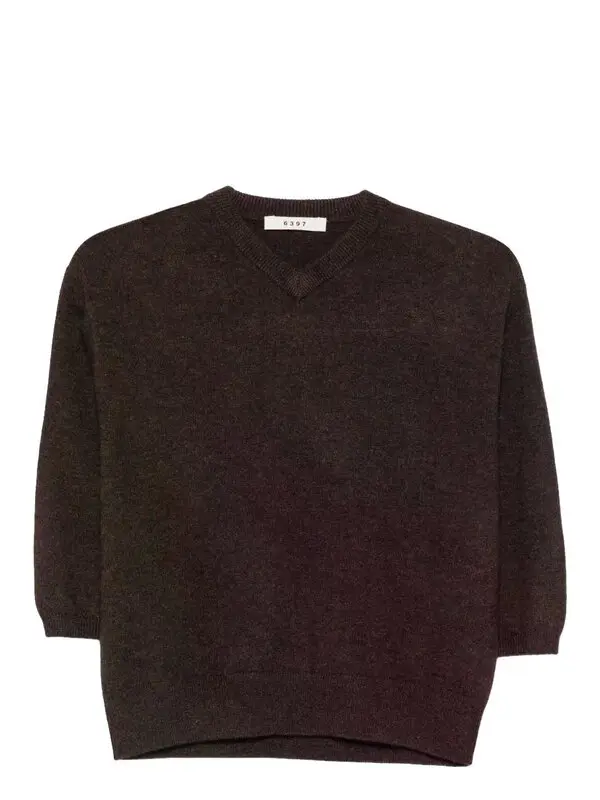 6397 Elbow Cashmere V-neck Sweater - Brown