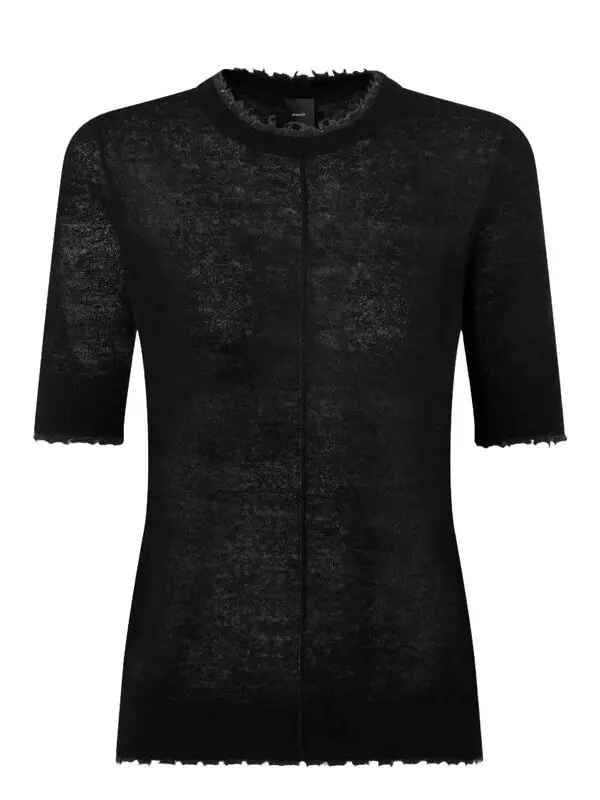 Pinko Short-sleeved Sweater With Frayed Edges - Black