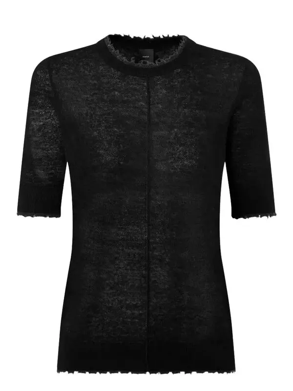 Pinko Short-sleeved Sweater With Frayed Edges - Black