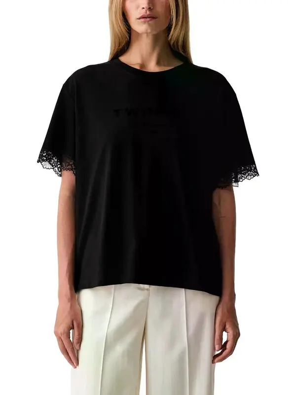 TWINSET Lace-trim Logo-print T-shirt - Black