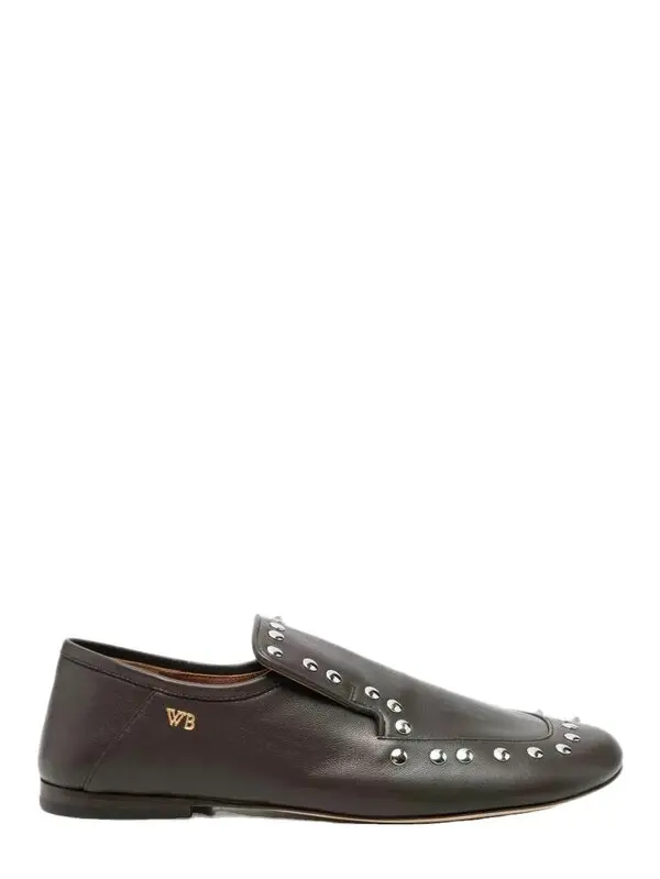 WALES BONNER Stud Embellished Leather Loafers - Brown