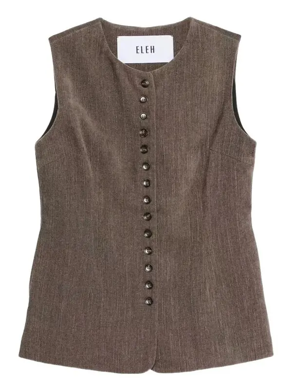 ELEH Corduroy-effect Sleeveless Button-up Top - Brown