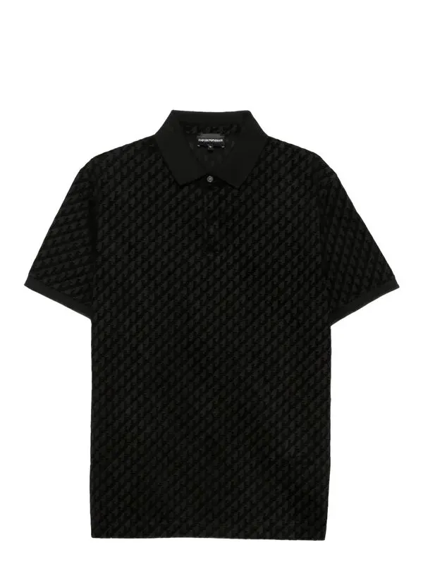 Emporio Armani Monogram-pattern Short-sleeve Polo Shirt - Black