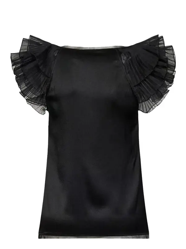 ALINA Bow-detail Short-sleeved Blouse - Black
