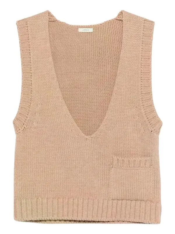 LAMRONS V-neck Ribbed Knit Vest - Neutrals