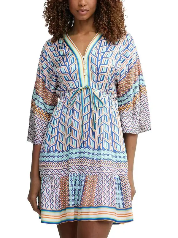 Hale Bob Theia Geometric-print Tiered Mini Dress - Blue