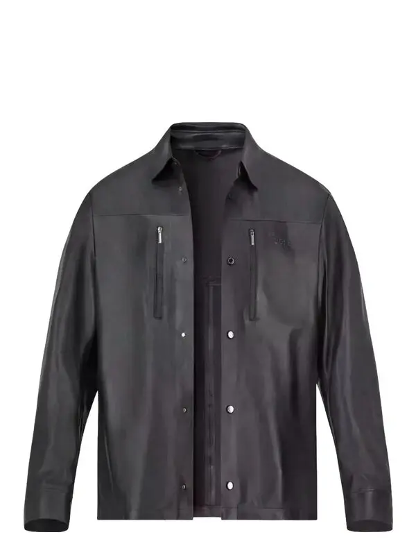 Hugo Boss Leather Jacket With Zip Pockets - Black