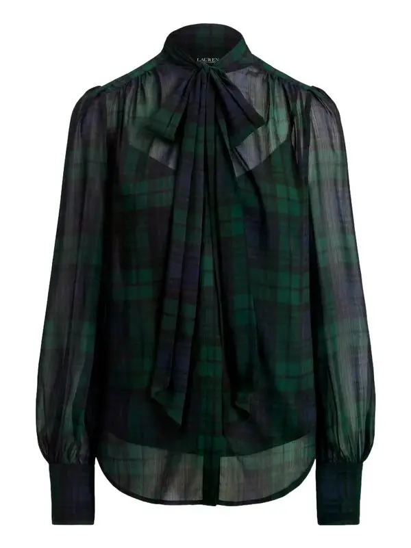 Ralph Lauren Tartan-print Pussy-bow Blouse - Blue