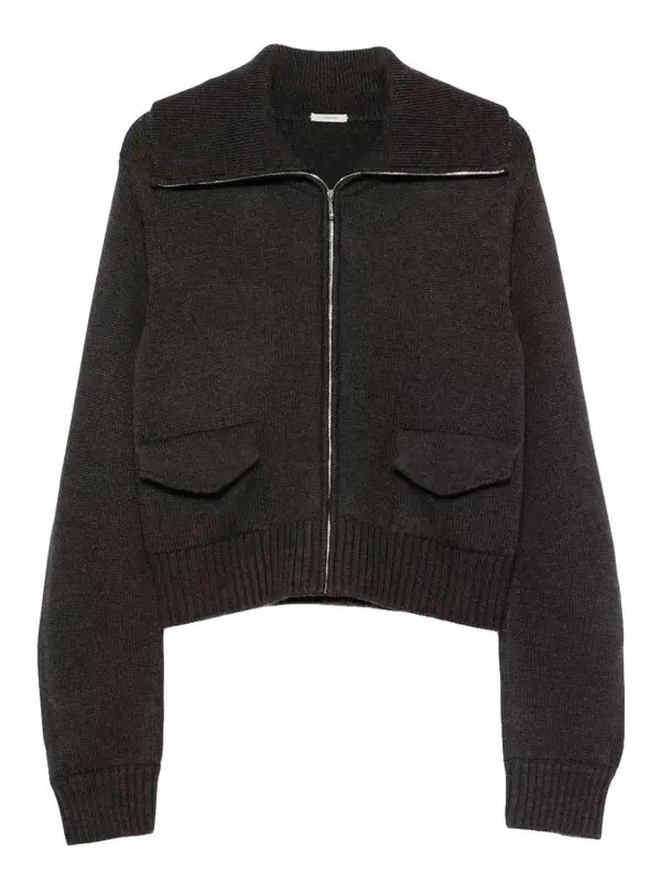 LAMRONS Flap-pocket Zip-up Cardigan - Grey