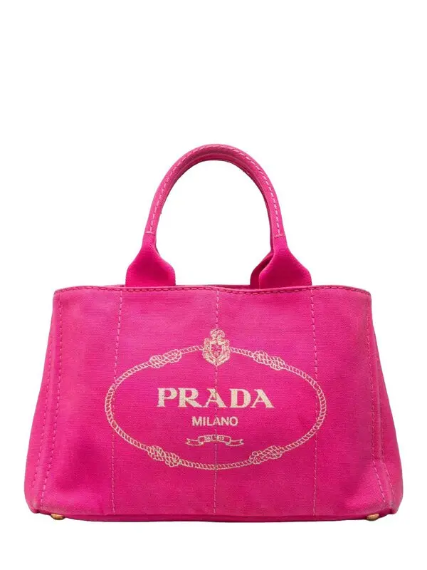 Prada Canvas Logo Tote Satchel - Pink